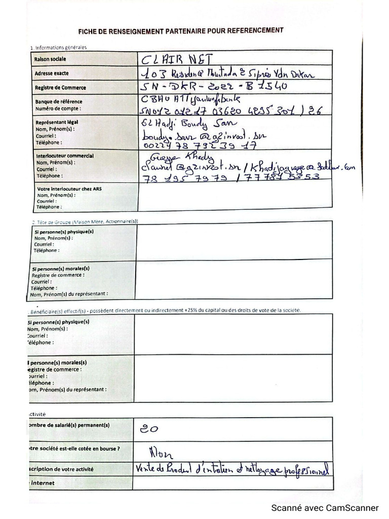 Fiche de Renseignement Partenaire | PDF