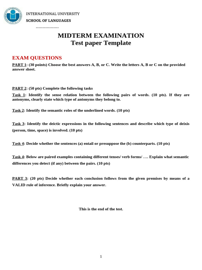 Linguistics Midterm Exam Template | PDF