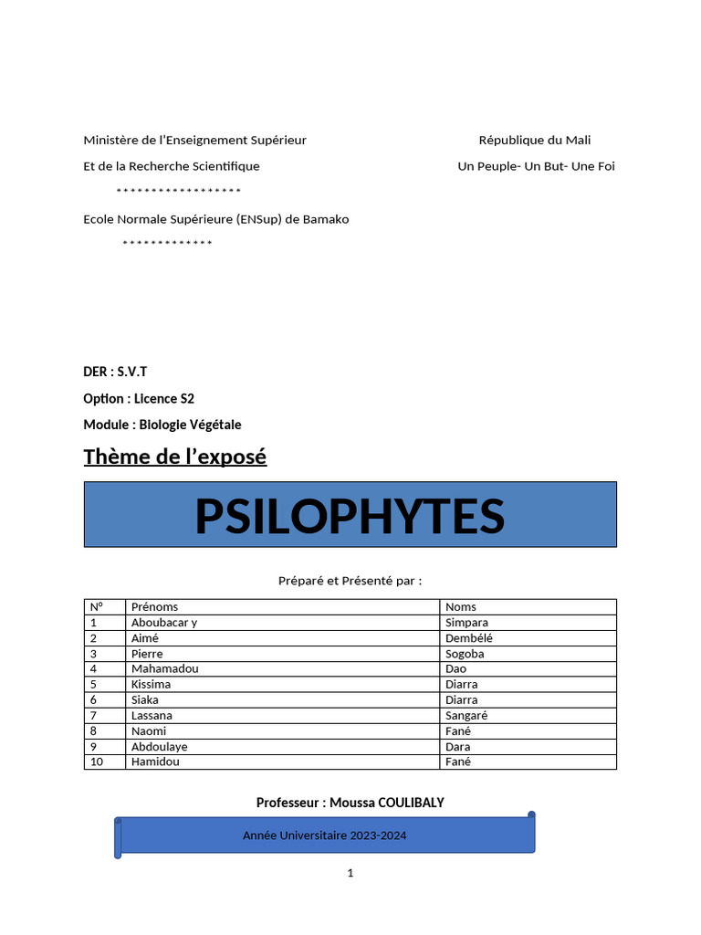 Caractéristiques des Psilophytes | PDF | Plantes | Botanique