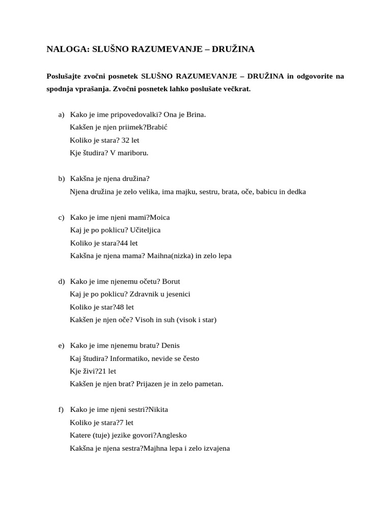 SLUŠNO RAZUMEVANJE - DRUŽINA Uradjeno | PDF