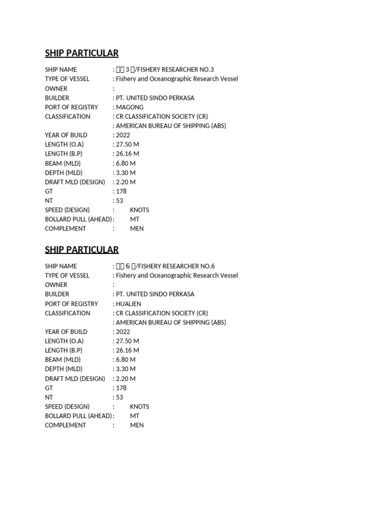 Ship Particular 68 | PDF