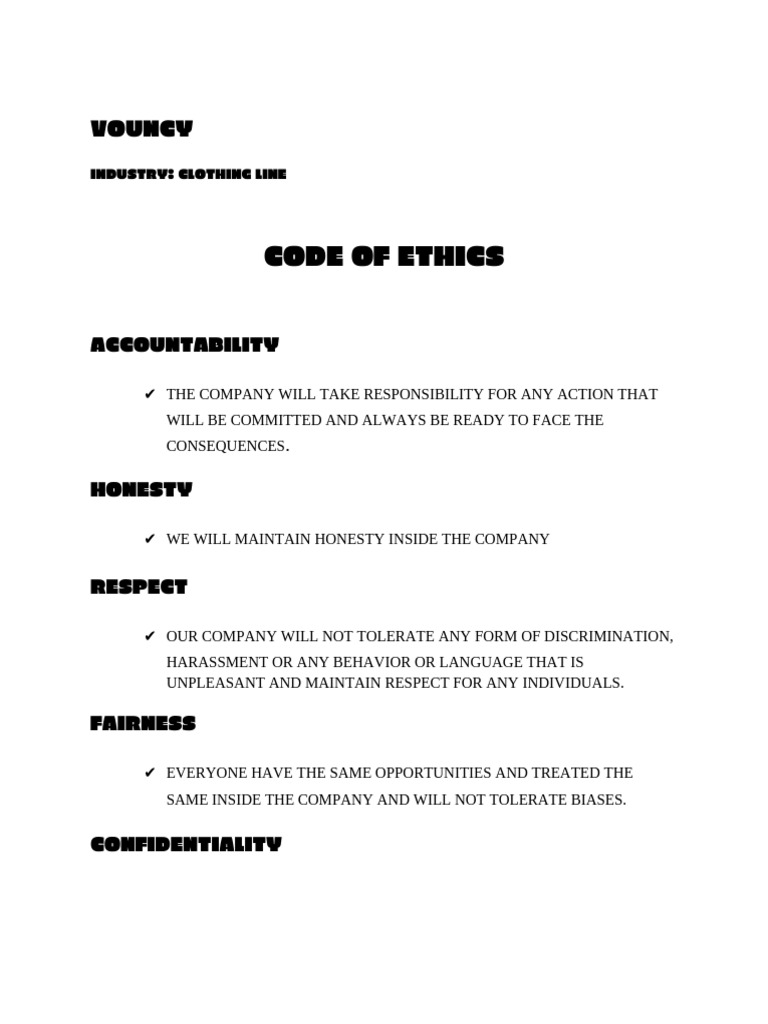 Vouncy Clothing Line Code of Ethics | PDF | Utilitarianism | Pleasure