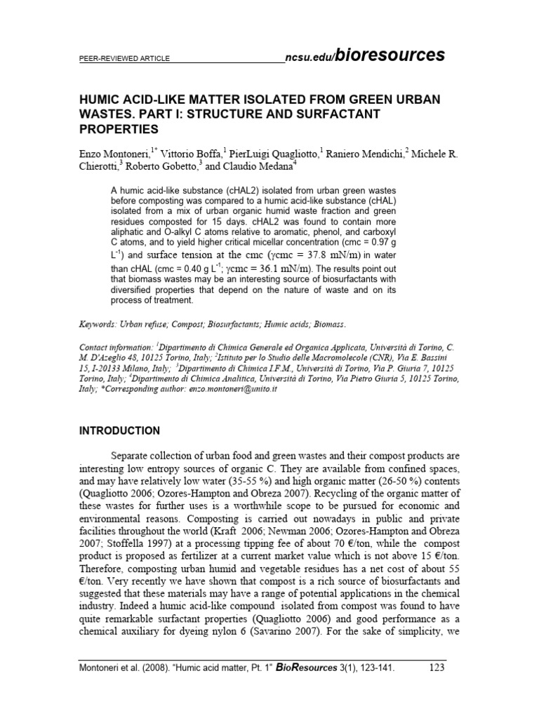 Humic Acid-Like Matter Isolated From Green Urban Wastes. Part I ...