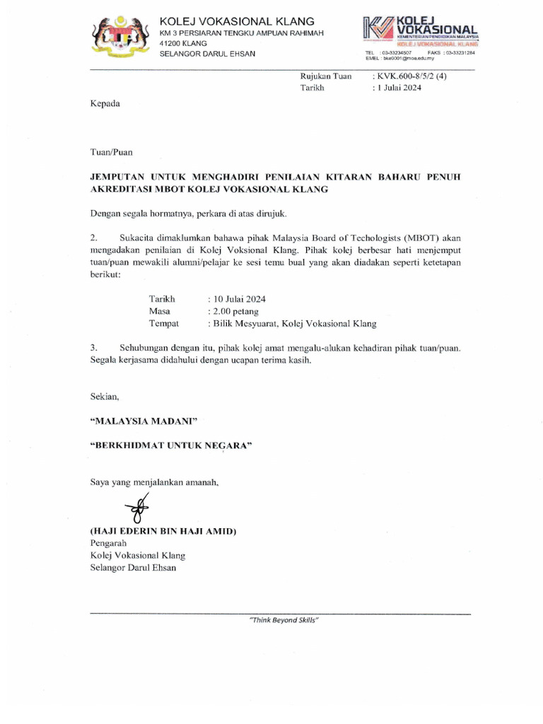 Surat Jemputan Alumni MBOT | PDF
