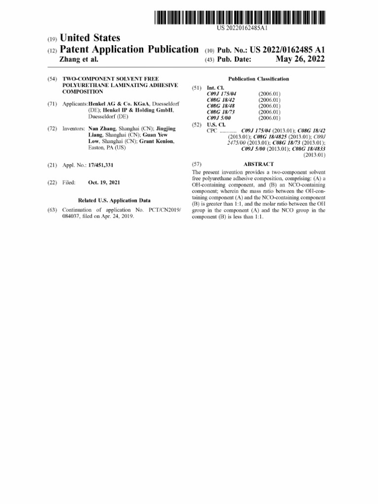 Us20220162485a1 Sfad Imp | PDF | Polyurethane | Adhesive