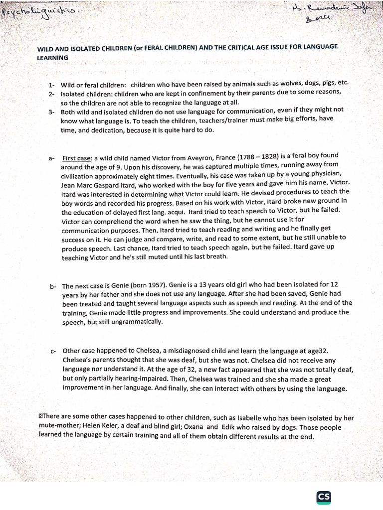 Isolatdwild or Feral Children Case Study of The Critical Period Theory ...