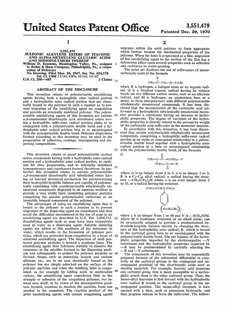 US3551479 Rohm & Haas | PDF | Ester | Surfactant