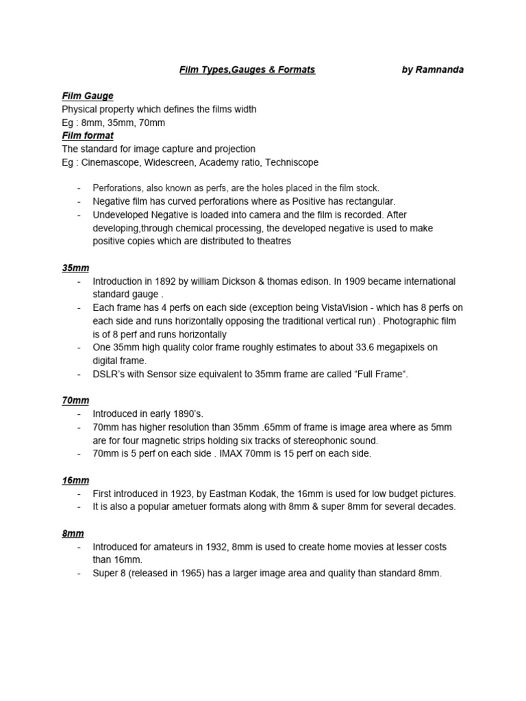 Film Gauges and Formats Guide | PDF