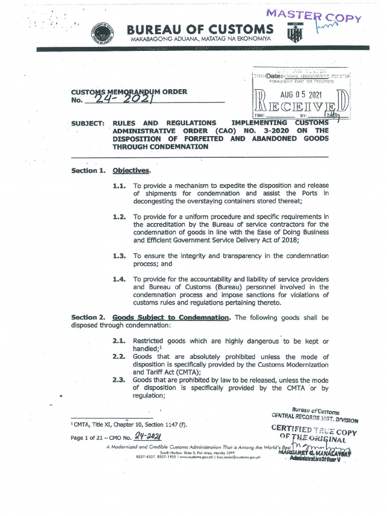 Cmo-24-2021-Rules and Regulations Implementing CAO No 3-2020 | PDF