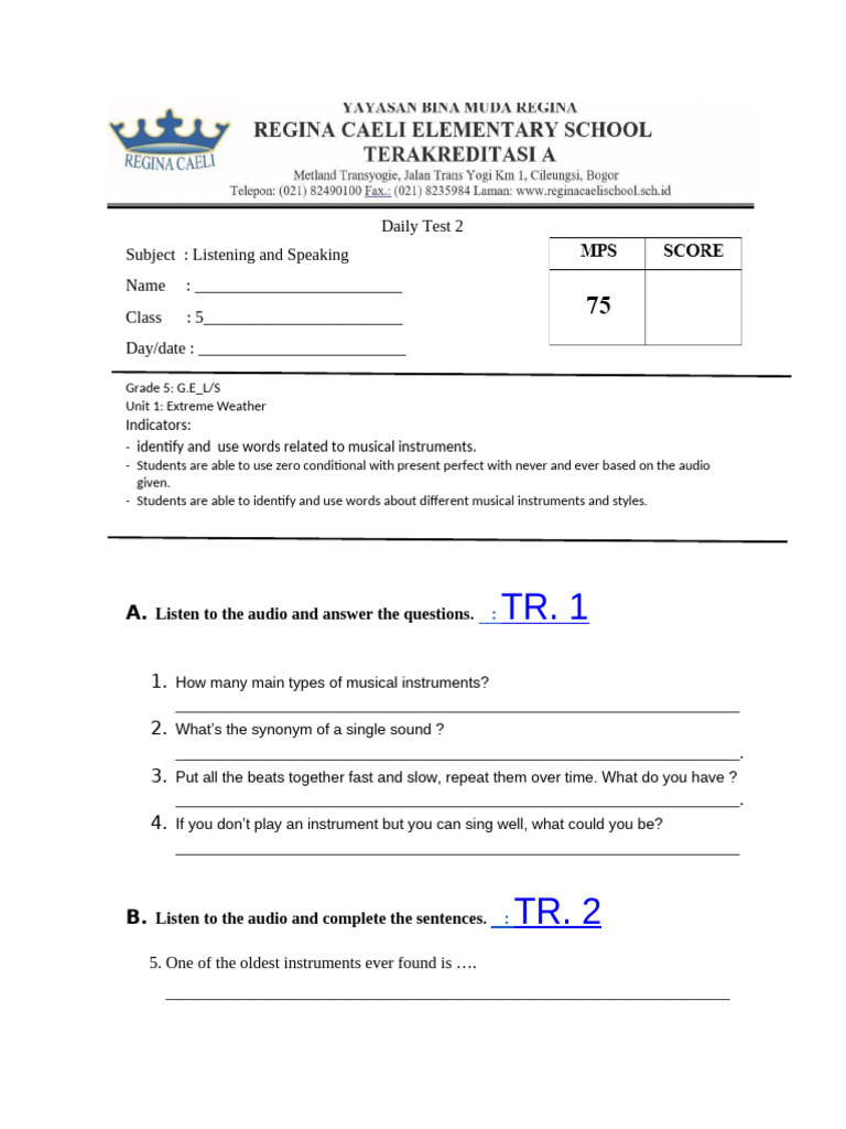 Grade 5 Listening & Speaking Test | PDF | Language Arts & Discipline