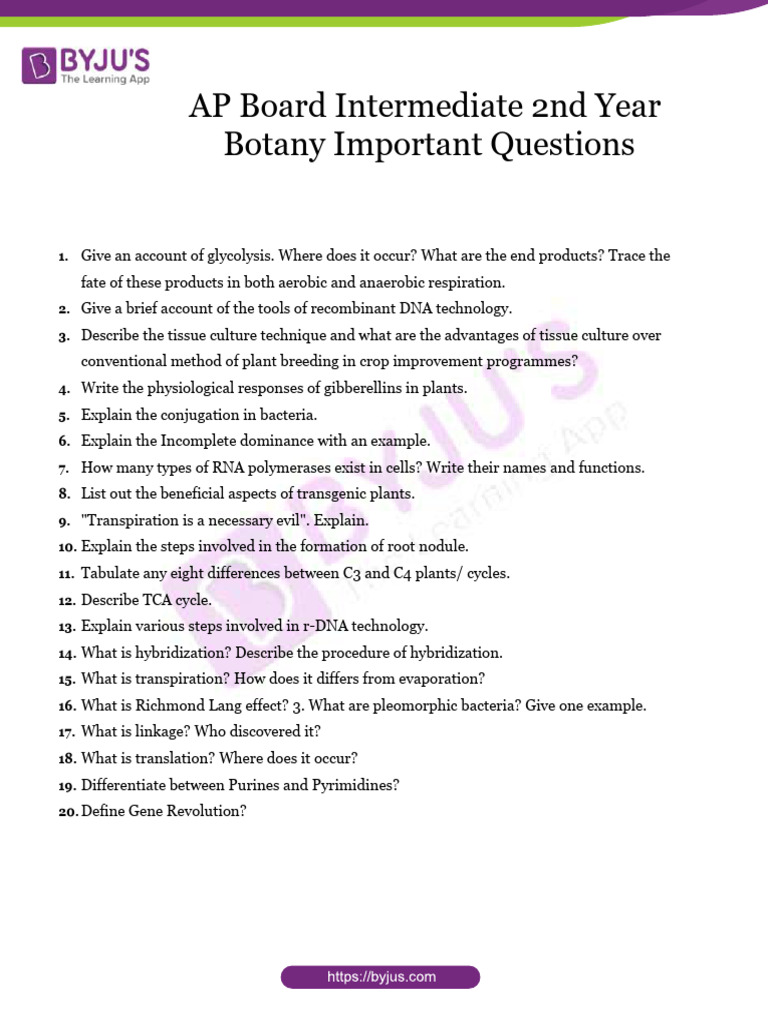 AP Board Intermediate 2nd Year Botany Important Questions | PDF