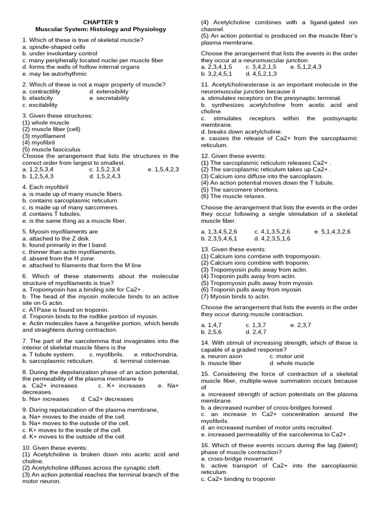 Multiple Choice Test_Muscular & Nervous System | PDF | Chemical Synapse ...