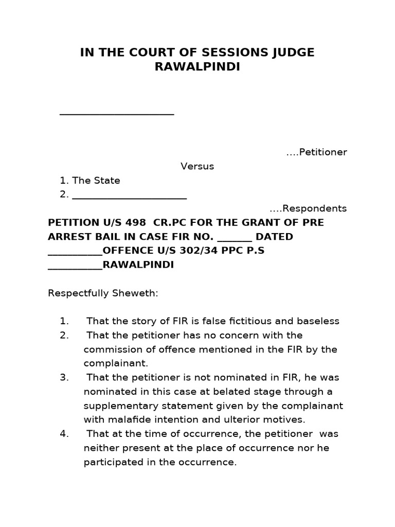 Pre-Arrest Bail Petition Under 302 PPC | PDF | Law