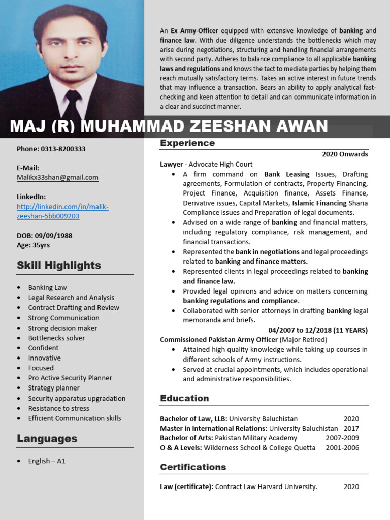 CV Zeeshan Legal Adv | PDF | Lawyer | Banks
