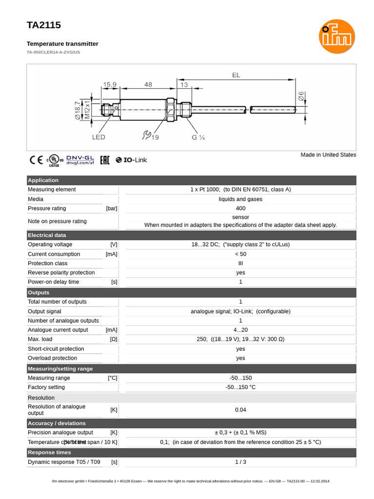 Temperature Transmitter TA 2115-GB | PDF | Applied And ...