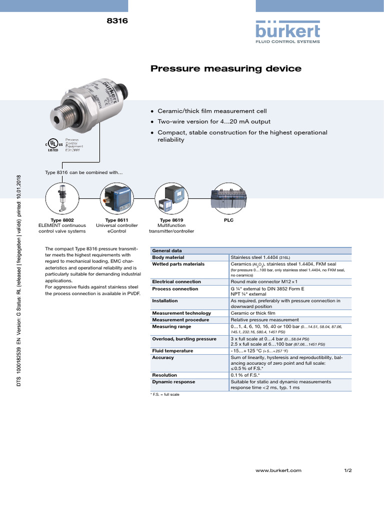 Type 8316 Pressure Transmitter Guide | PDF | Pressure Measurement ...