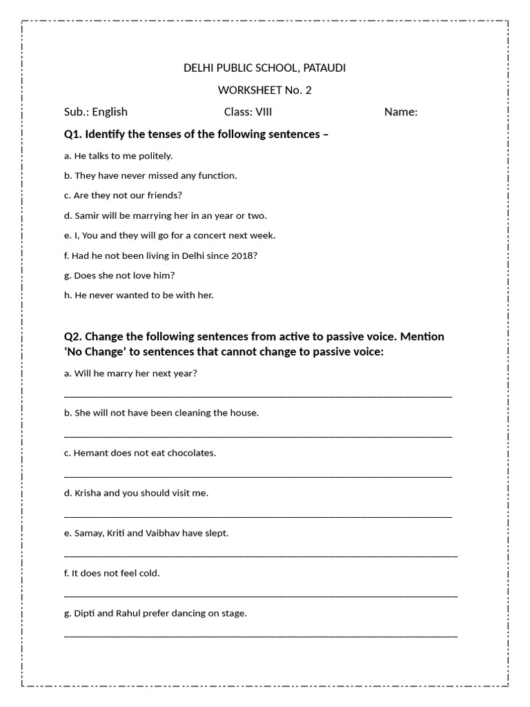 DELHI PUBLIC SCHOOL Class VIII Worksheet 2 | PDF