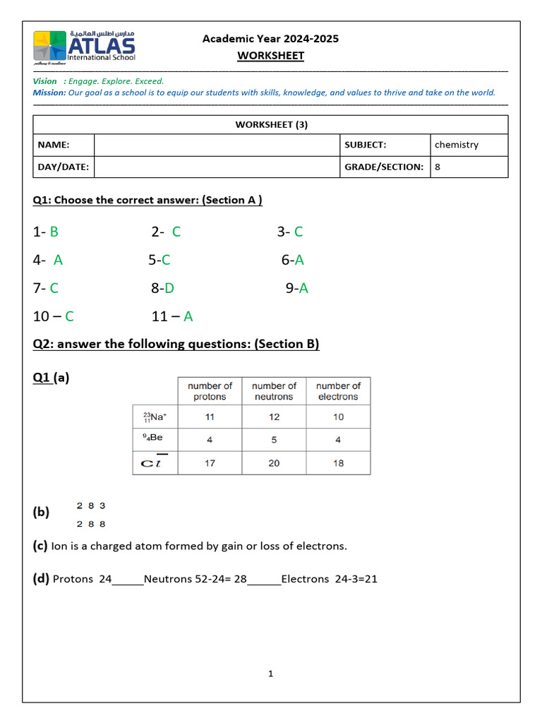 Chemistry Worksheet 3 - Answer Key | PDF | Ion | Chemical Bond