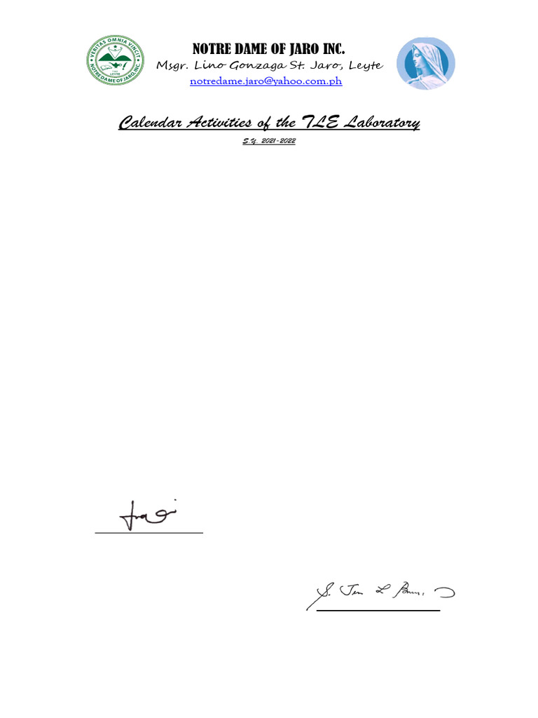 TLE Calendar of Activities | PDF