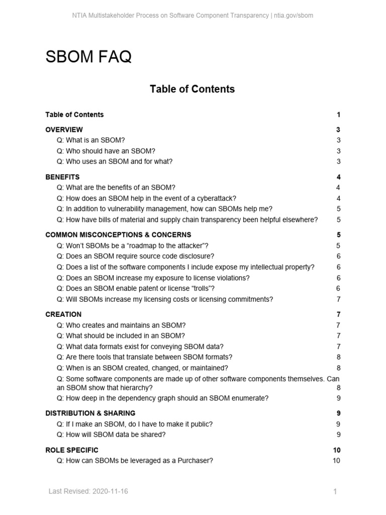 Sbom Faq - 20201116 0 | PDF | Supply Chain | Vulnerability (Computing)