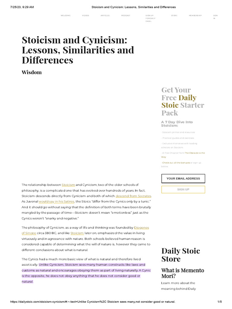 Stoicism and Cynicism - Lessons, Similarities and Differences | PDF ...