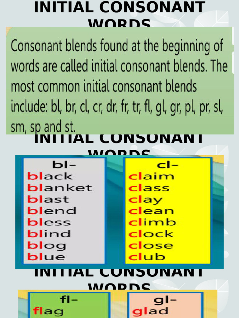 Initial Consonant Final Consonants Words Ims | PDF | Body Language ...