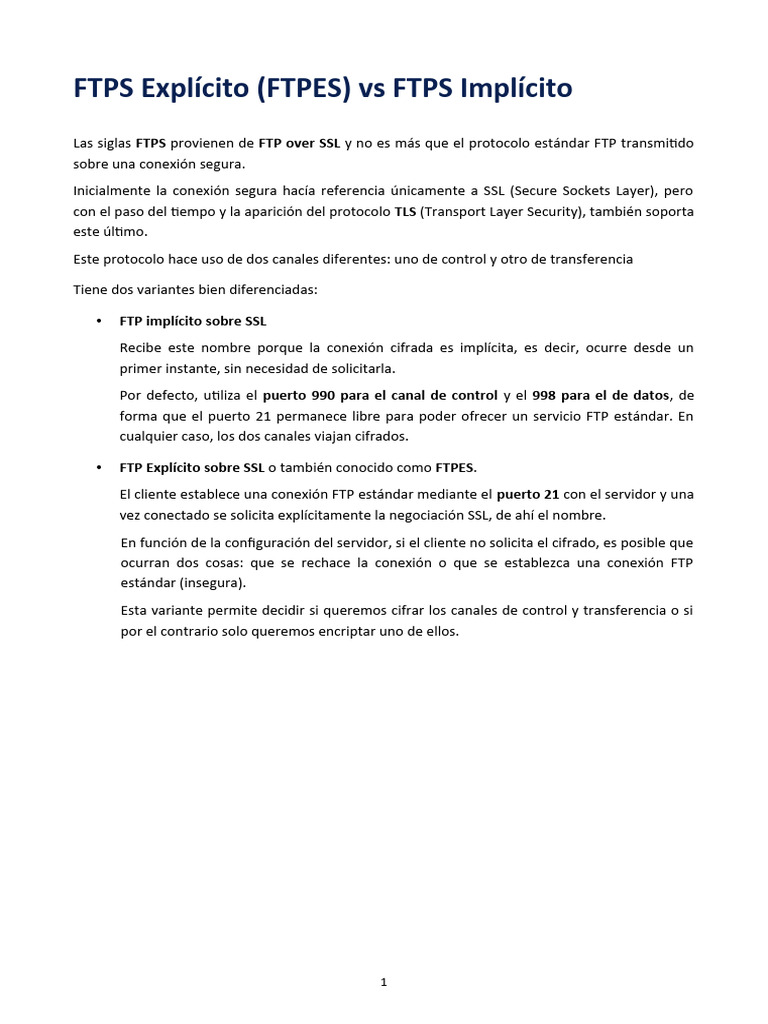 Comparativa de FTPS: Explícito vs Implícito | PDF