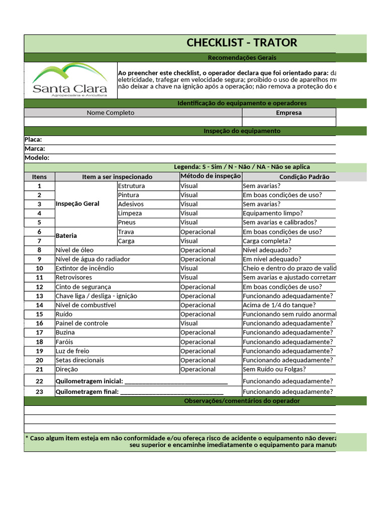 checklist trator | PDF