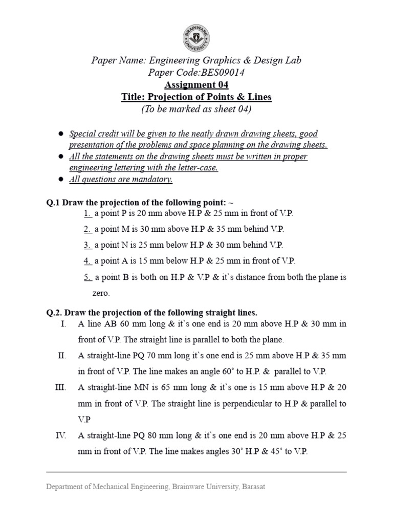 Projection of Points & Lines Lab Guide | PDF | Teaching Methods ...