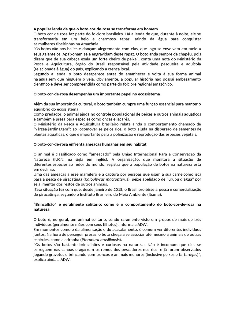 Lenda do Boto-Cor-de-Rosa na Amazônia | PDF | Ciências Sociais | Casa e ...