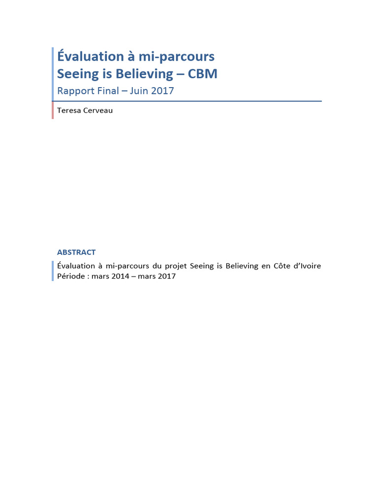 SIB Cote D Ivoire Rapport Eval Mi Parcours | PDF | Surgery | Evaluation