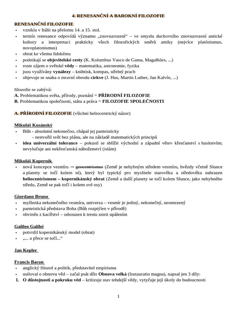 Renesanční A Barokní Filozofie | PDF