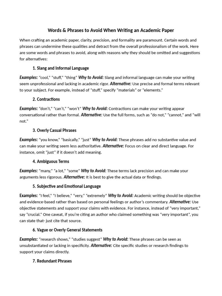 Words to Avoid in Academic Writing | PDF | Adverb | Adjective