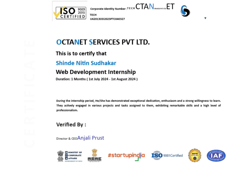 Octanet Certificate | PDF | Business