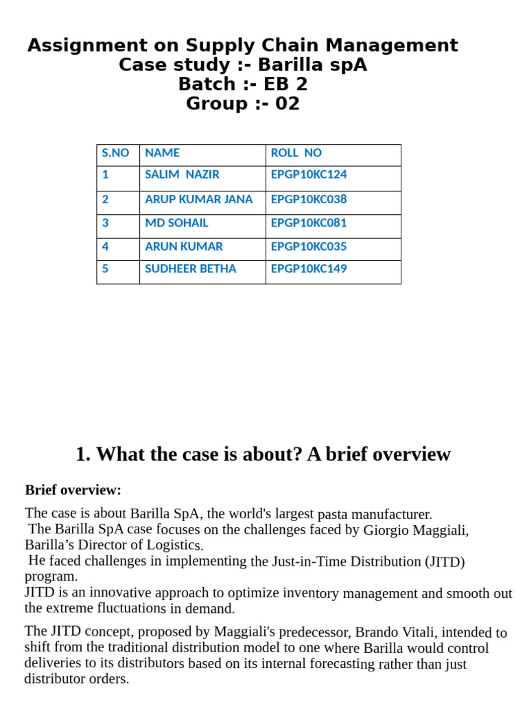 Assignment - SCM - BARILLA SPA - GROUP2-EB2 | PDF | Inventory | Marketing