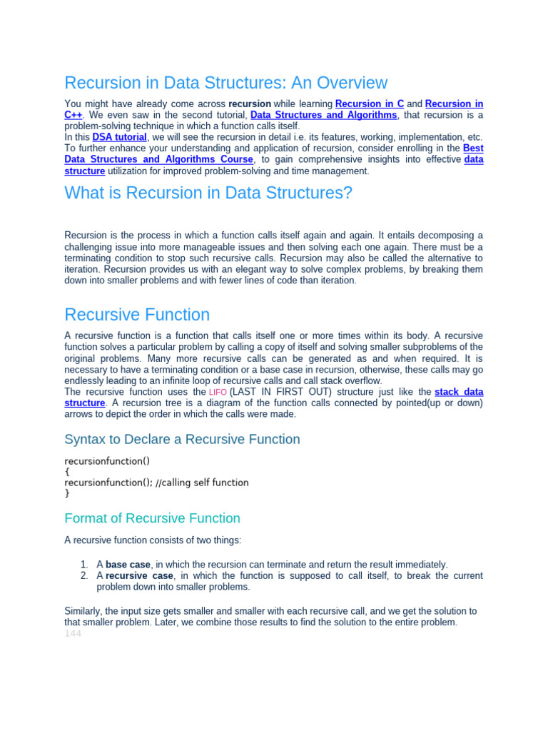 Recursion In Data Structures Pdf Recursion Computing