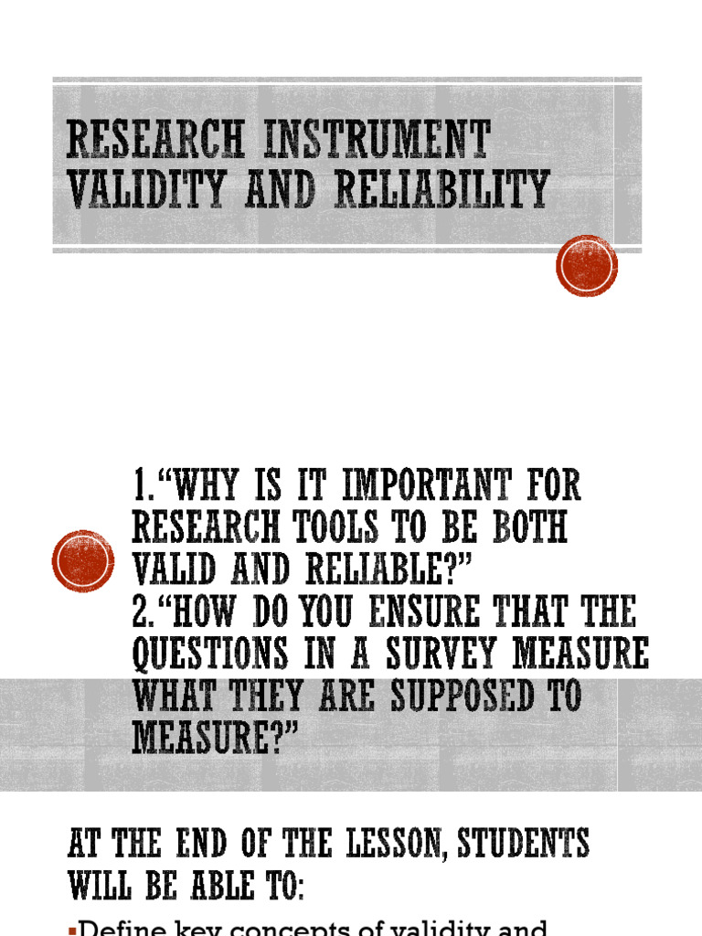 Research Instrument Validity and Reliability Student | PDF | Validity (Statistics) | Internal ...