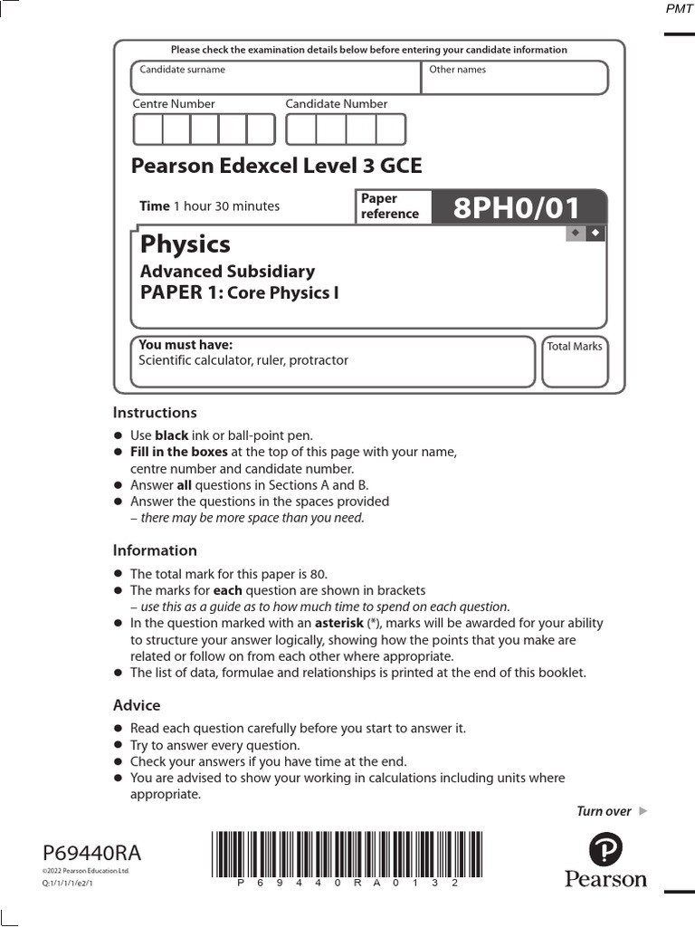 June 2022 QP - Paper 1 Edexcel Physics AS-level (2) ) | PDF ...