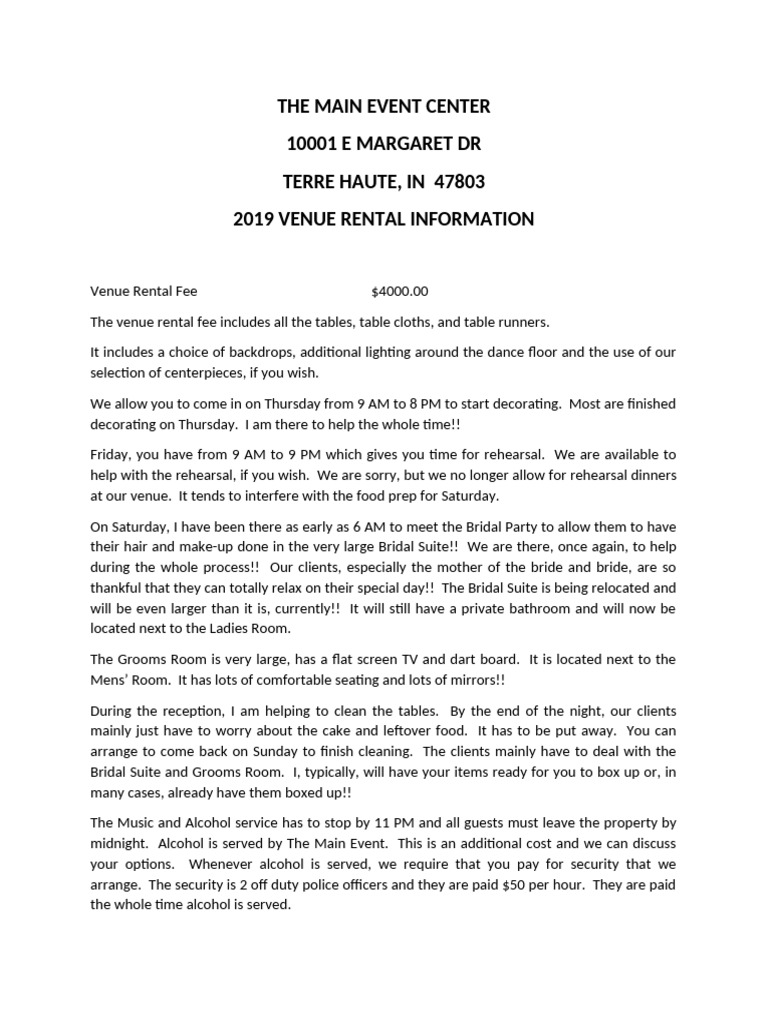 The Main Event Center Venue Rental Information | PDF | Bride