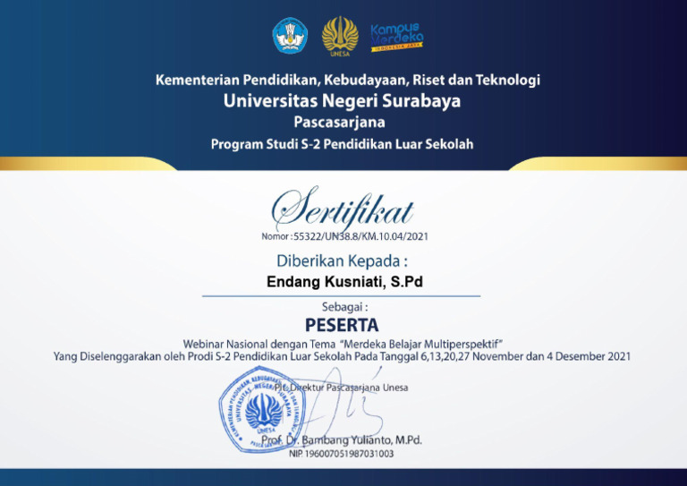 Sertifikat Webinar s2 Pls Batch #2 Endang Kusniati, S.PD | PDF