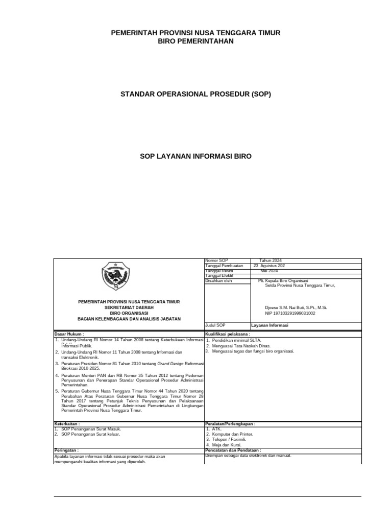 SOP Layanan Informasi Biro | PDF