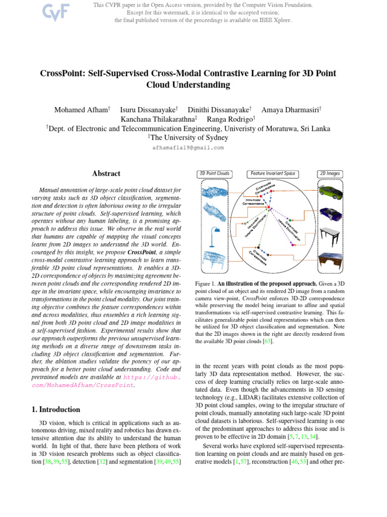 Afham CrossPoint Self-Supervised Cross-Modal Contrastive Learning For 3D Point Cloud ...