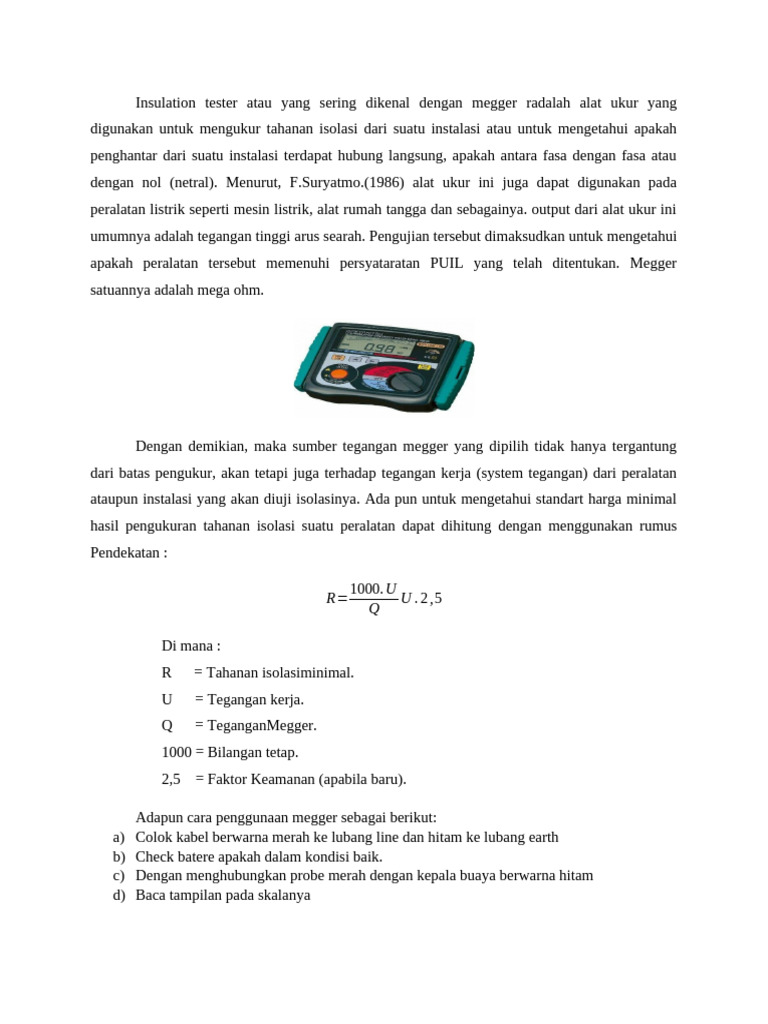 Panduan Penggunaan Alat Megger | PDF | Metode & Bahan Ajar