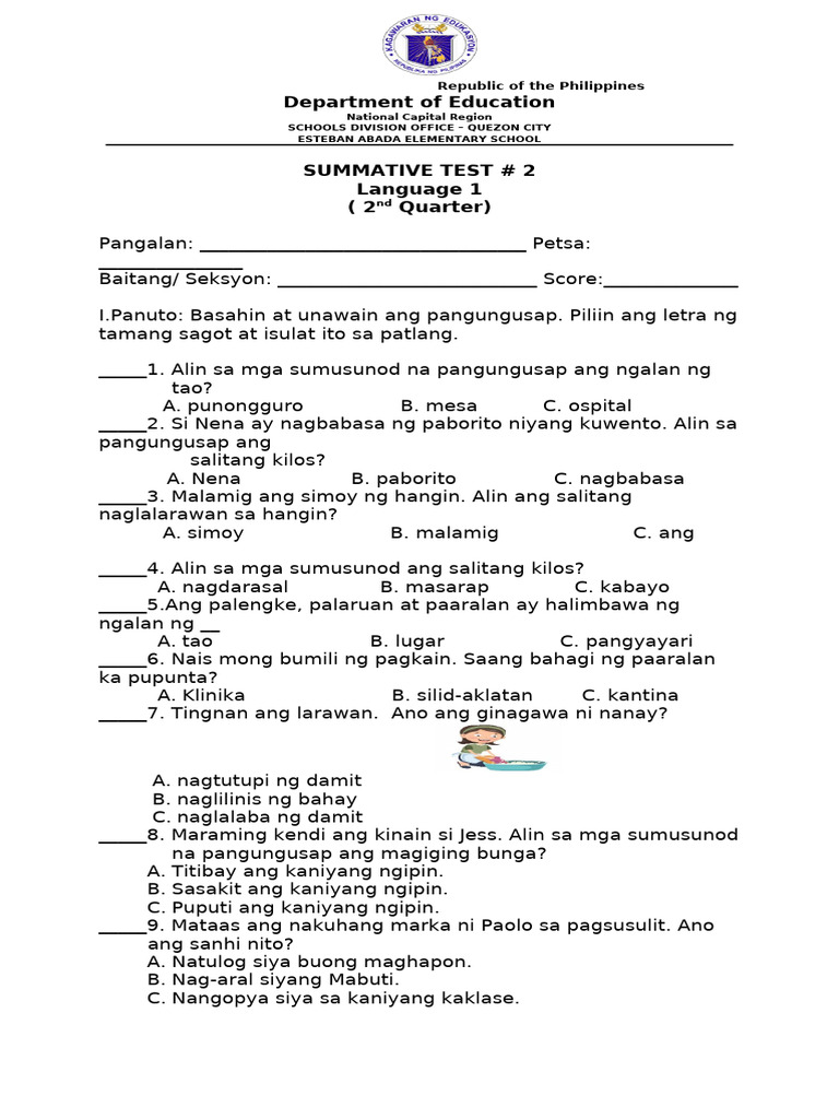 Language 1 Summative Test 2 | PDF