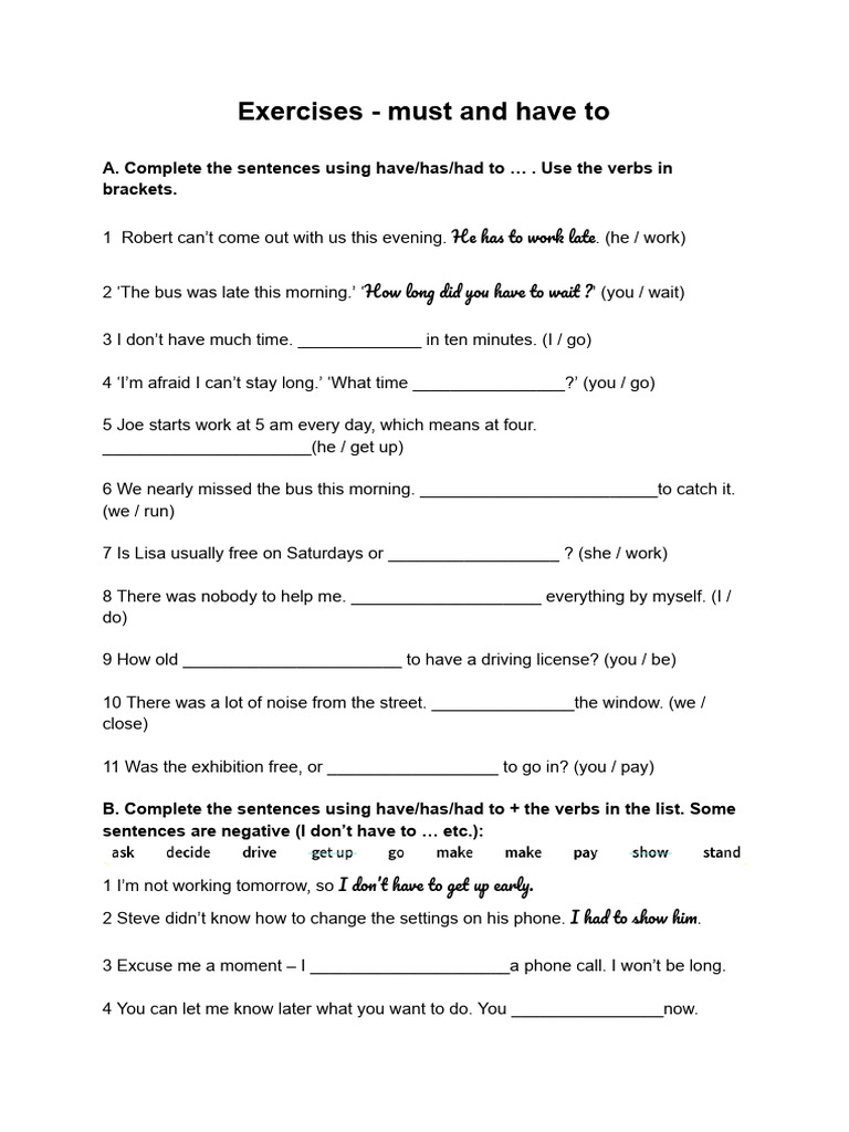 Must and Have To Exercises PDF | PDF