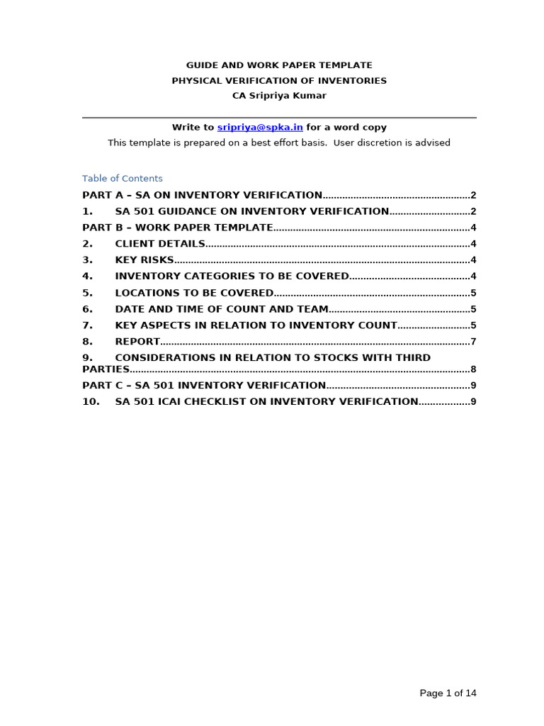 Inventory Verification Word Document | PDF | Audit | Inventory