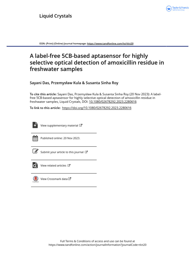 A Label-Free 5CB-based Aptasensor For Highly Selective Optical ...
