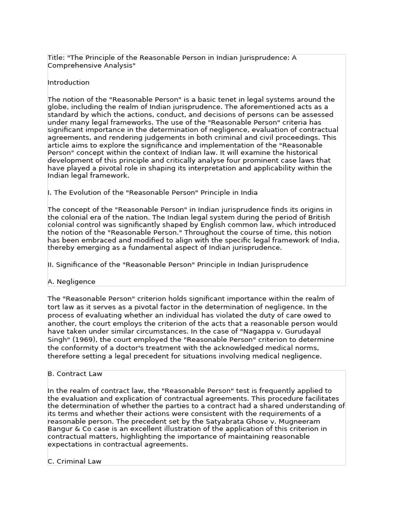 Concept of A Reasonable Man | PDF | Reasonable Person | Negligence
