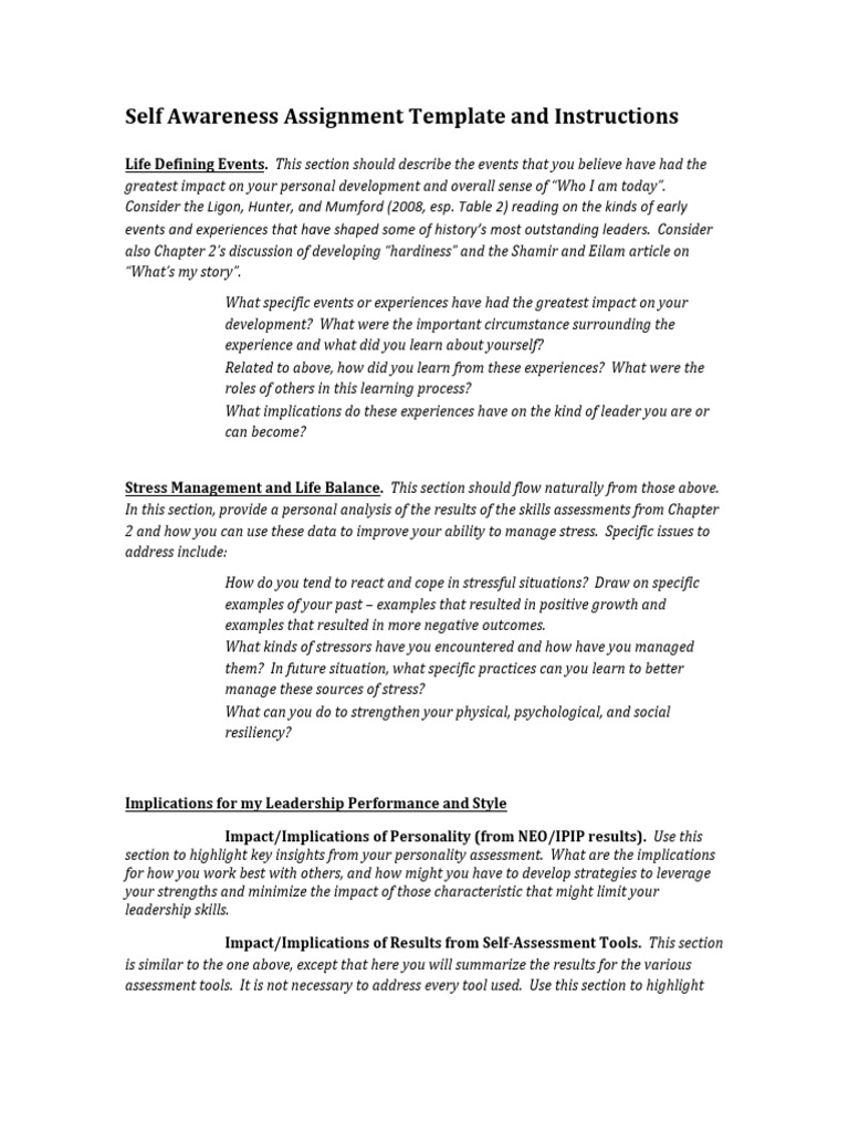 Self Awareness Assignment | PDF | Psychological Resilience ...
