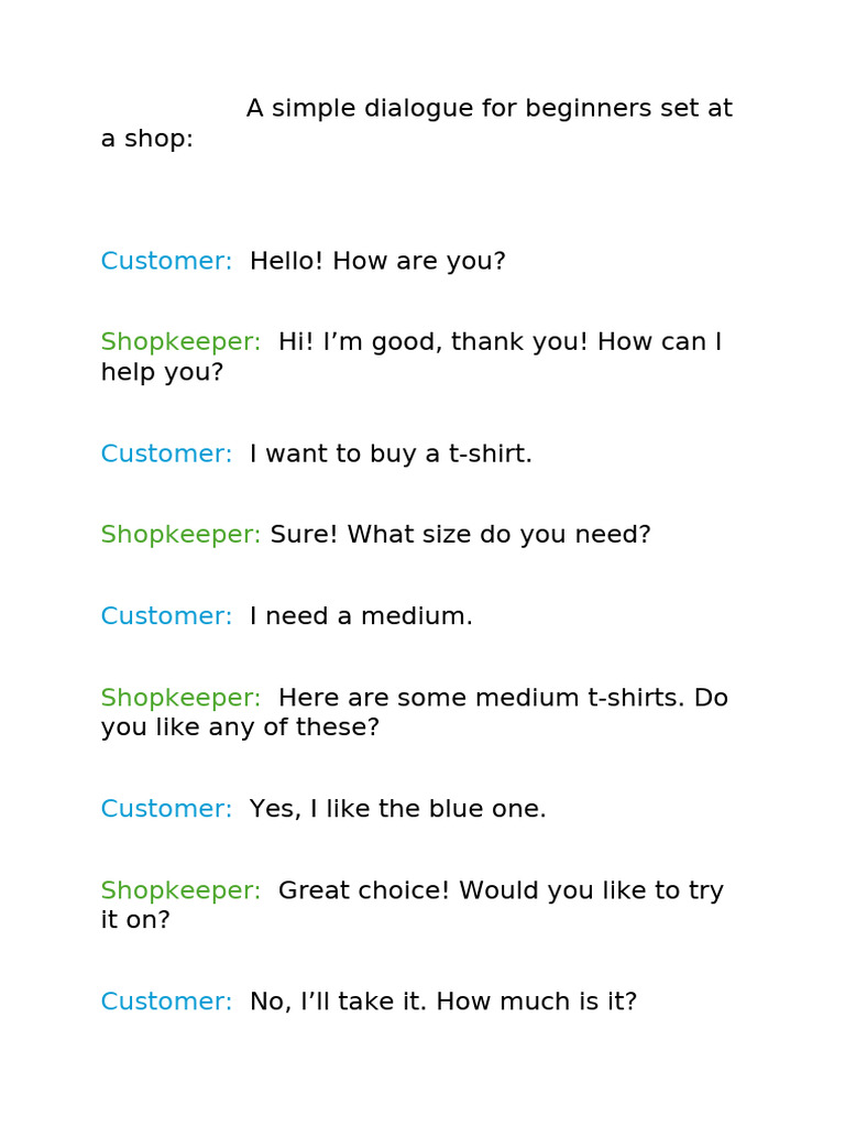 Beginner Shop Dialogue Practice | PDF